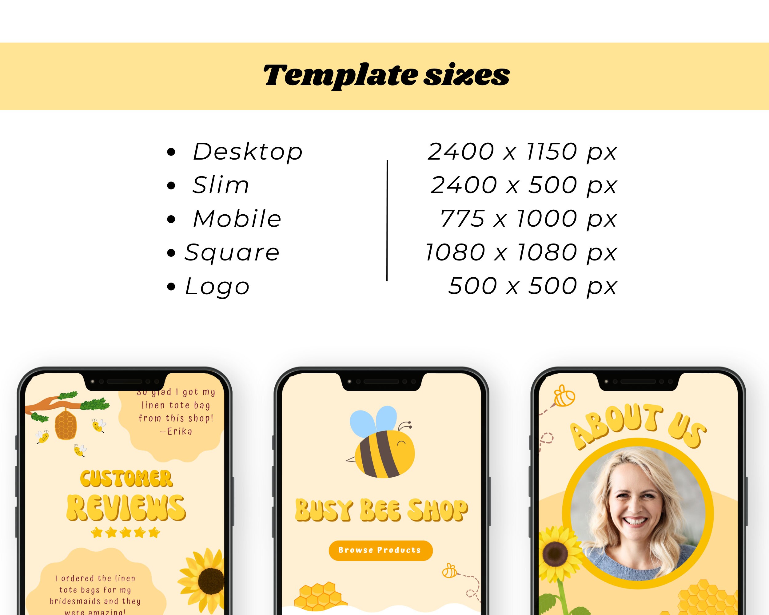 Honey Bee Website Branding Bundle, Pastel Digital Banner Design, Cute ...