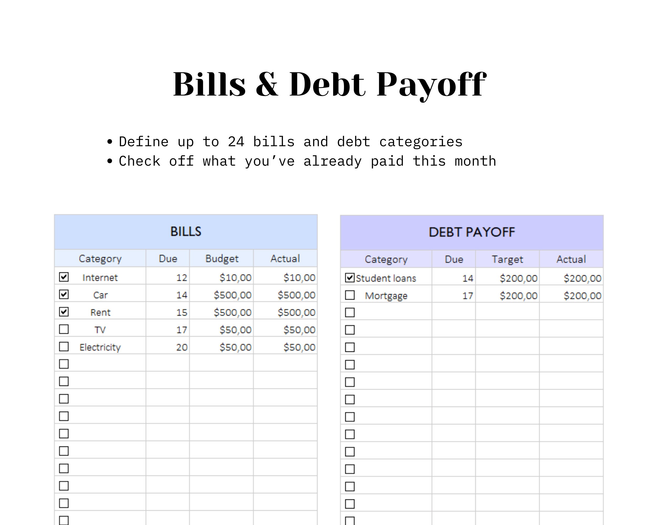 Blue Monthly Budget Spreadsheet Excel Template, Undated Paycheck Budget ...