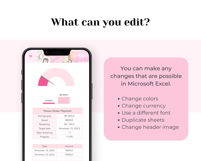 Pink Savings Tracker Excel Spreadsheet, Cute Pastel Excel Financial ...