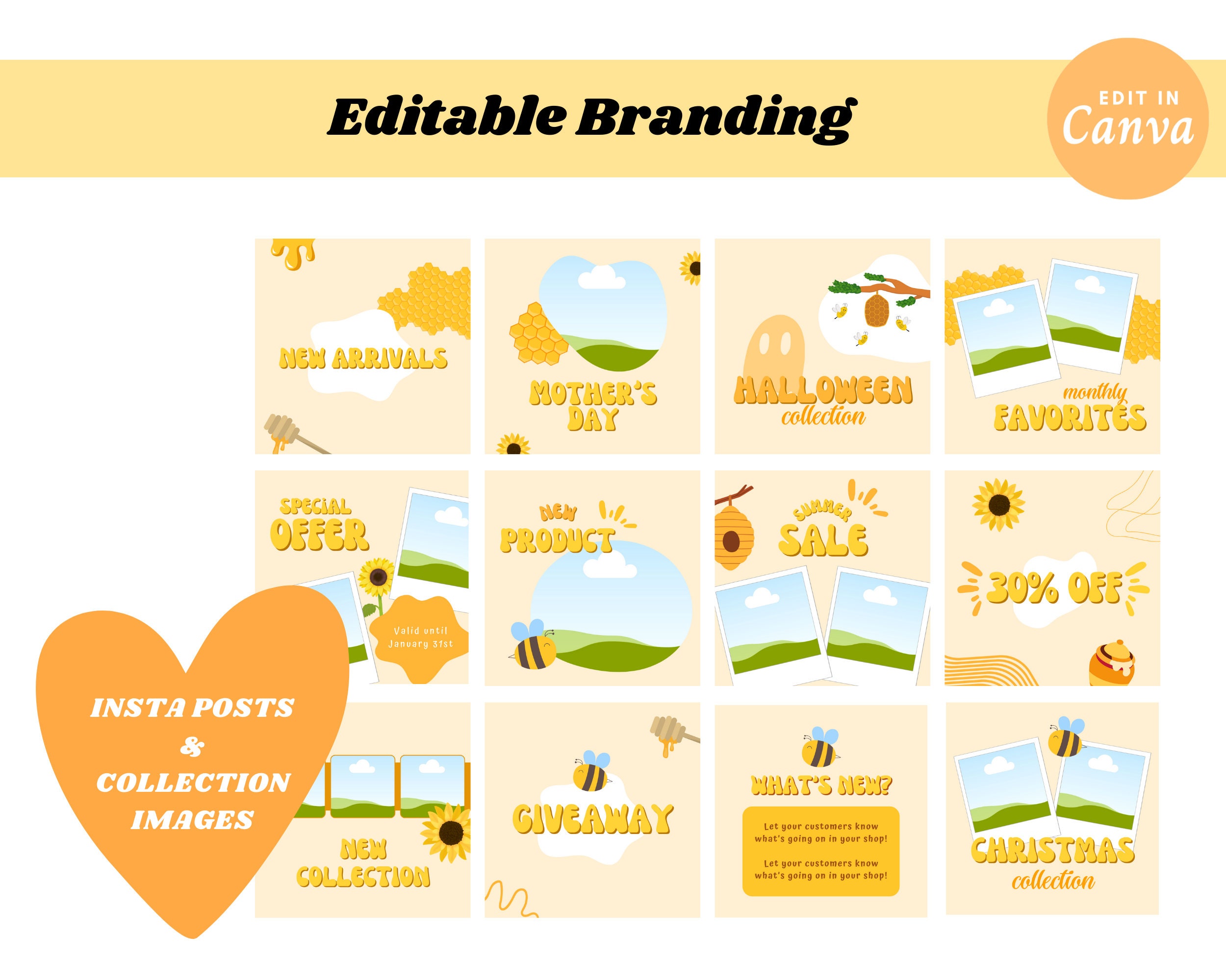 Honey Bee Website Branding Bundle, Pastel Digital Banner Design, Cute ...