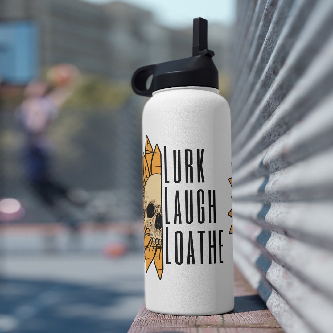 Unmotivational Sunflower and Skull Water Bottle Goth Lurk Laugh Loathe ...