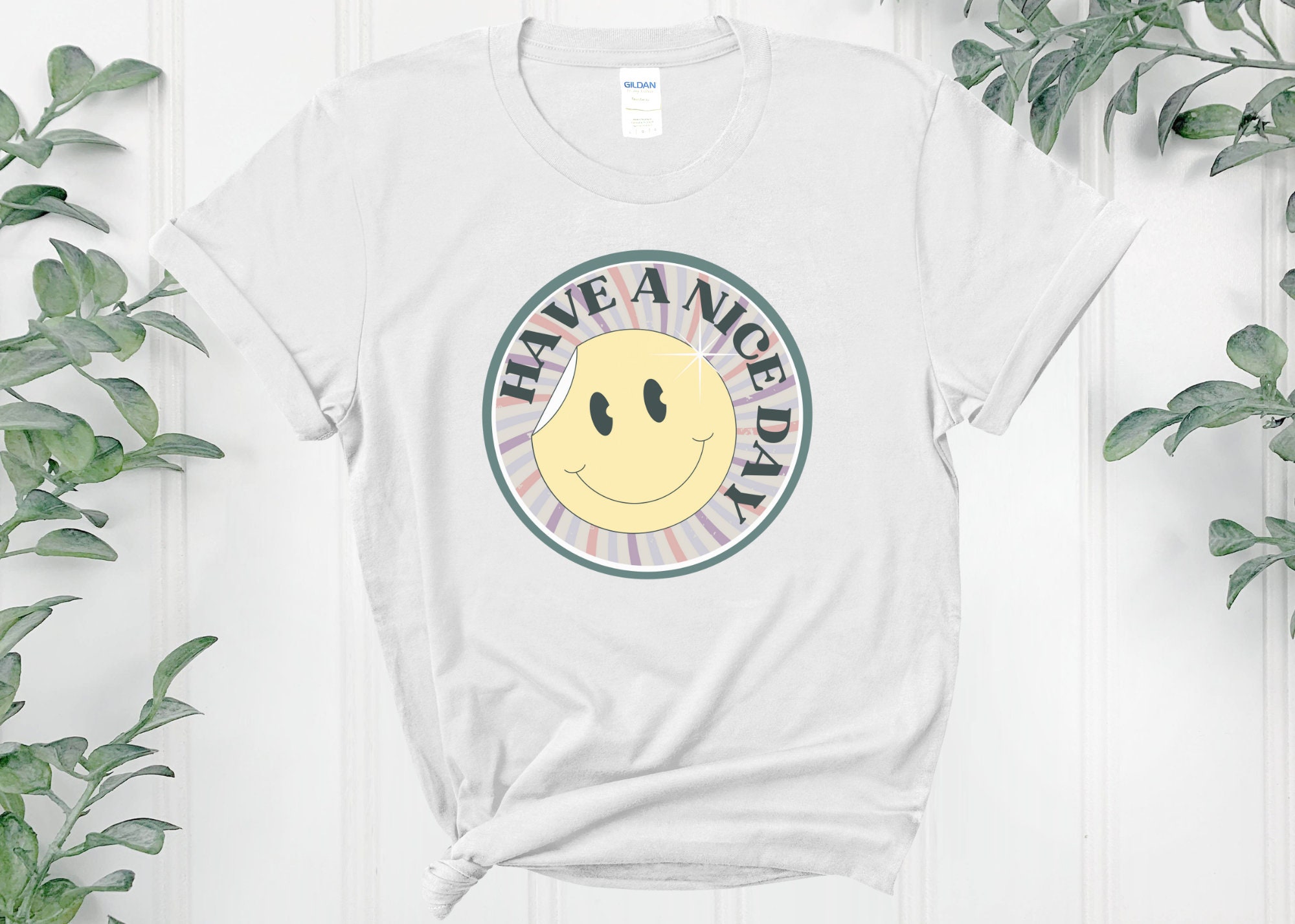Cute Trendy Happy Face Tshirt Have A Nice Day Unisex Tee Shirt Retro ...