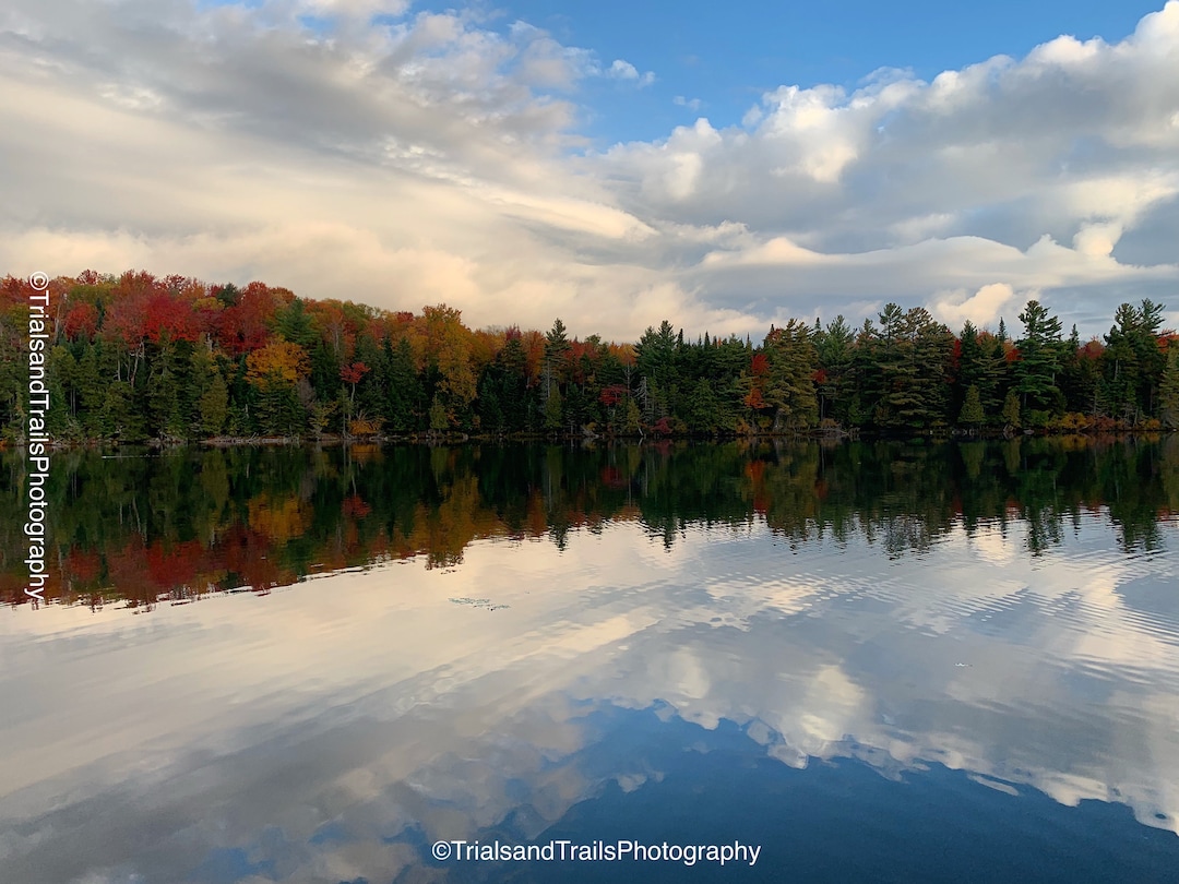 Fall Lake Reflection. Mirror Lake Adirondack Mountains. Landscape ...