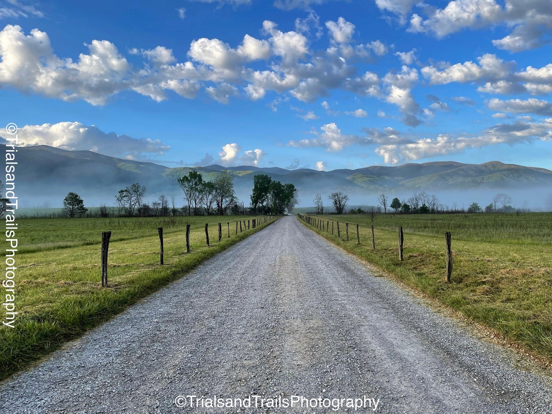 Blue Sky Dirt Road in Smokey Mountains at Sunrise. Art for Home/ Office ...
