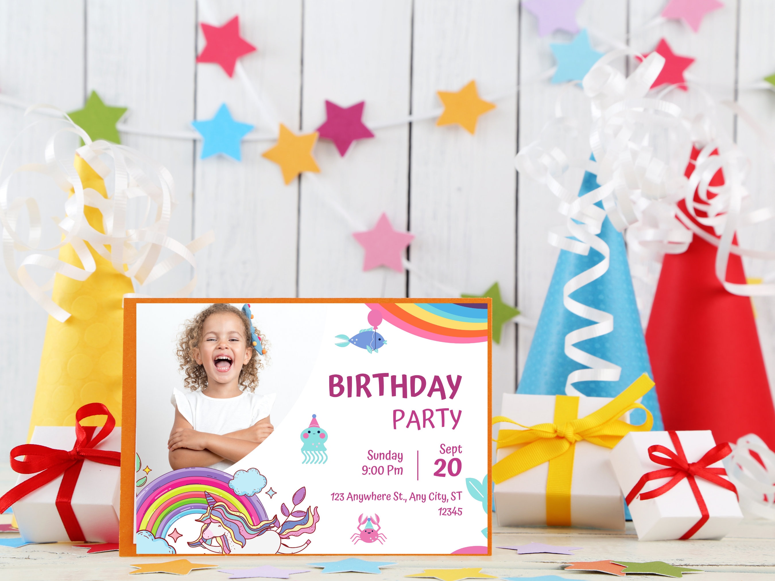 Printable Unicorn Birthday Card, Unicorn Rainbow Design Card, Kid ...