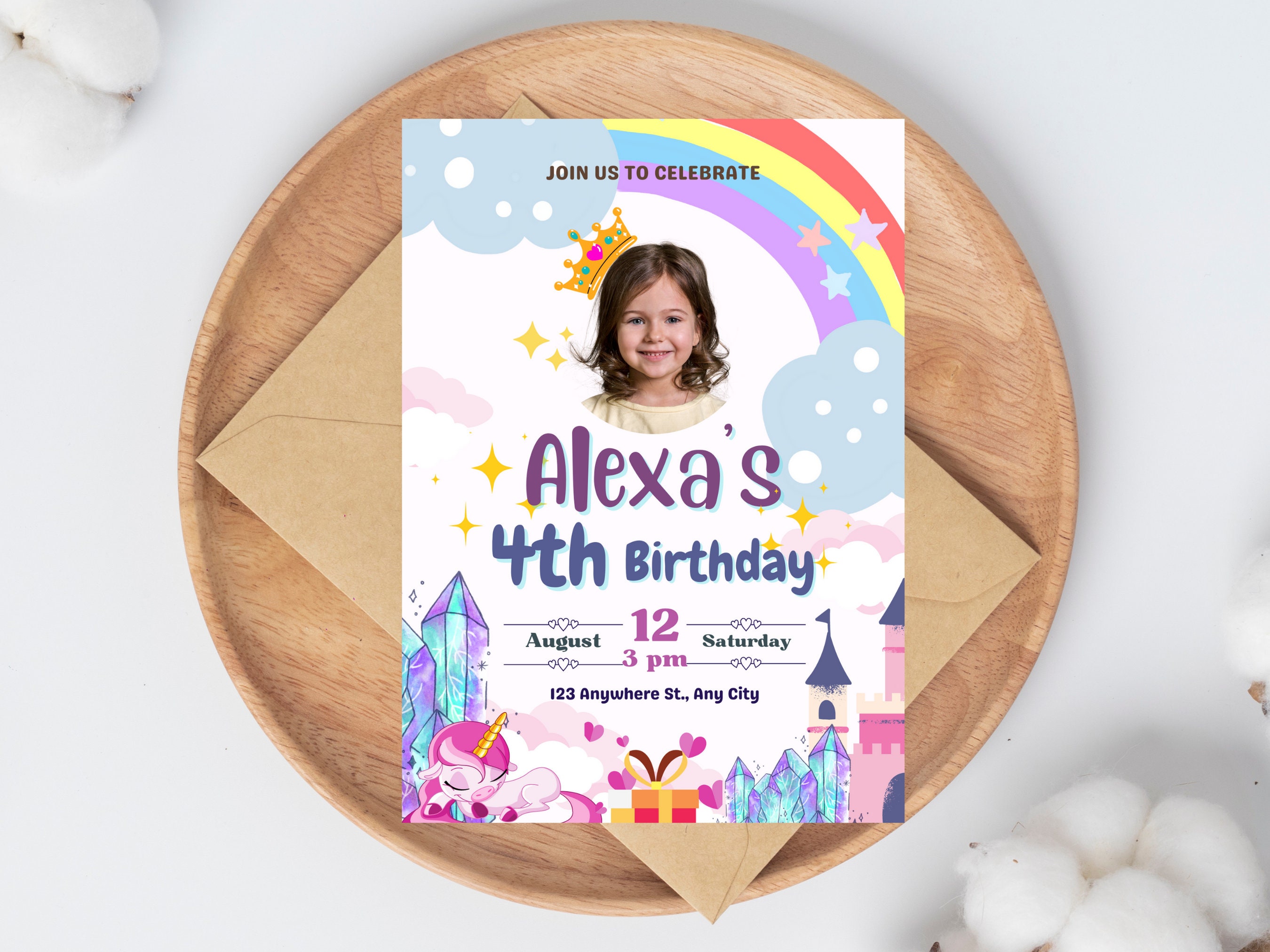 Printable Unicorn Birthday Card, Unicorn Rainbow Design Card, Kid ...