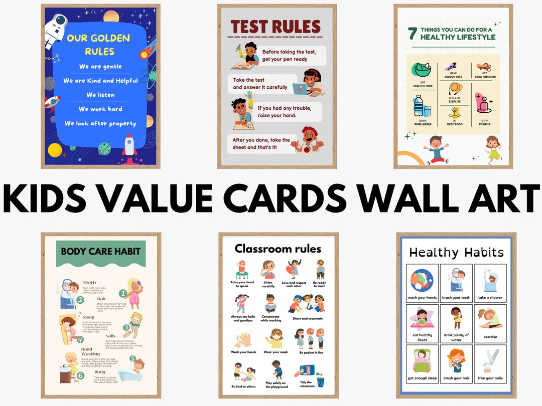 Kids Moral Values Flash Cards Wall Arts, Kids Healthy Habit, Classroom Rules, Body Care Habit ...