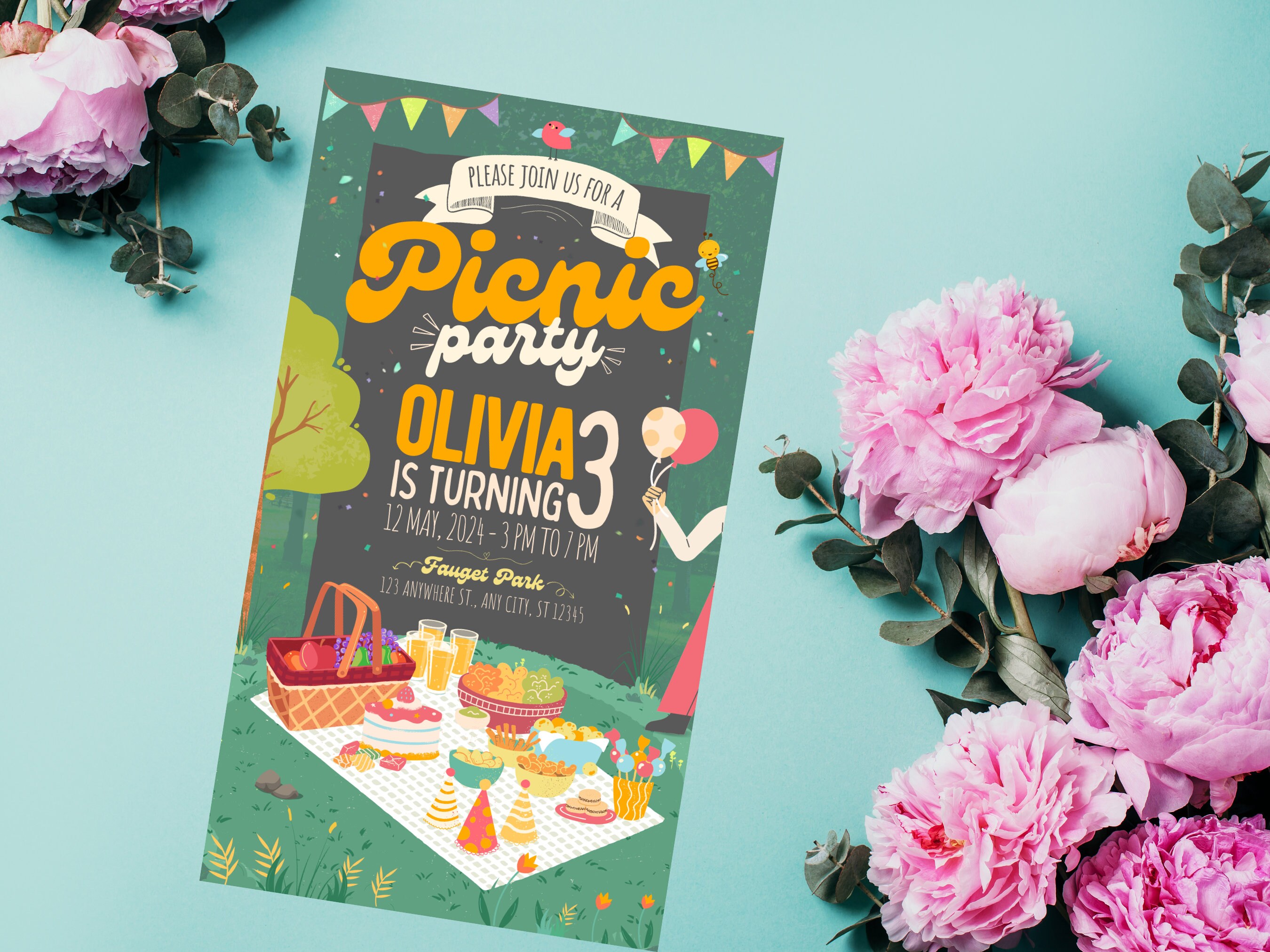 Printable Picnic Invitation, Picnic Birthday Invitation, Kid's Picnic ...