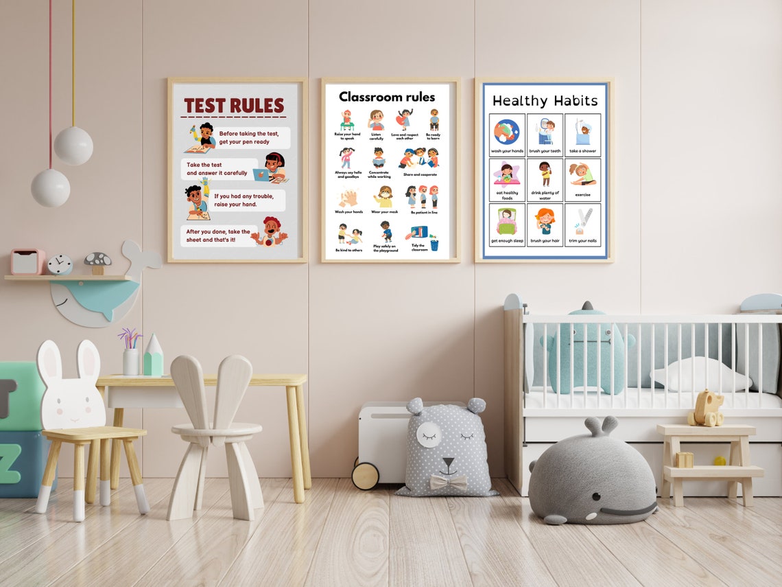 Kids Moral Values Flash Cards Wall Arts, Kids Healthy Habit, Classroom ...