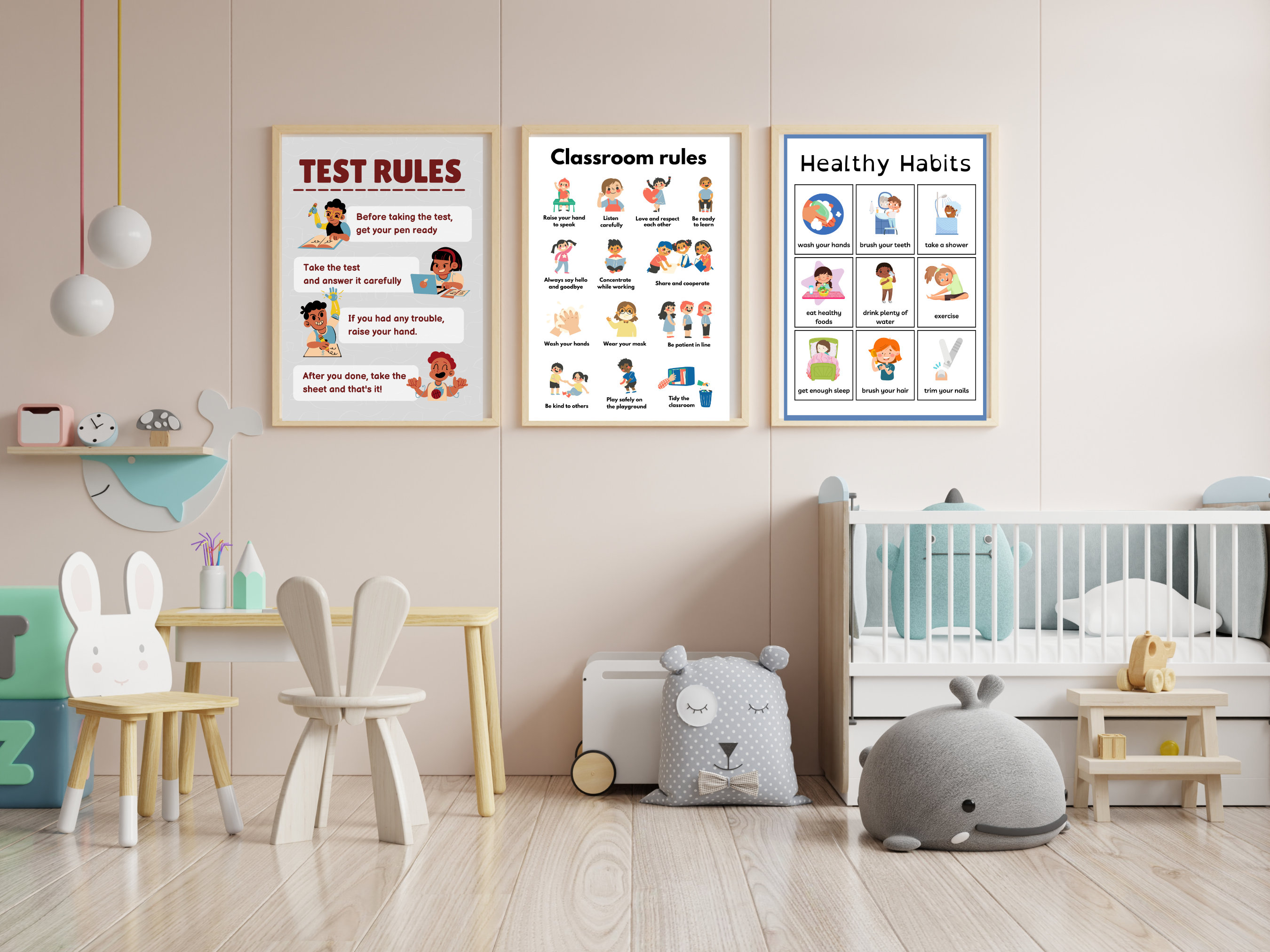 Kids Moral Values Flash Cards Wall Arts, Kids Healthy Habit, Classroom ...