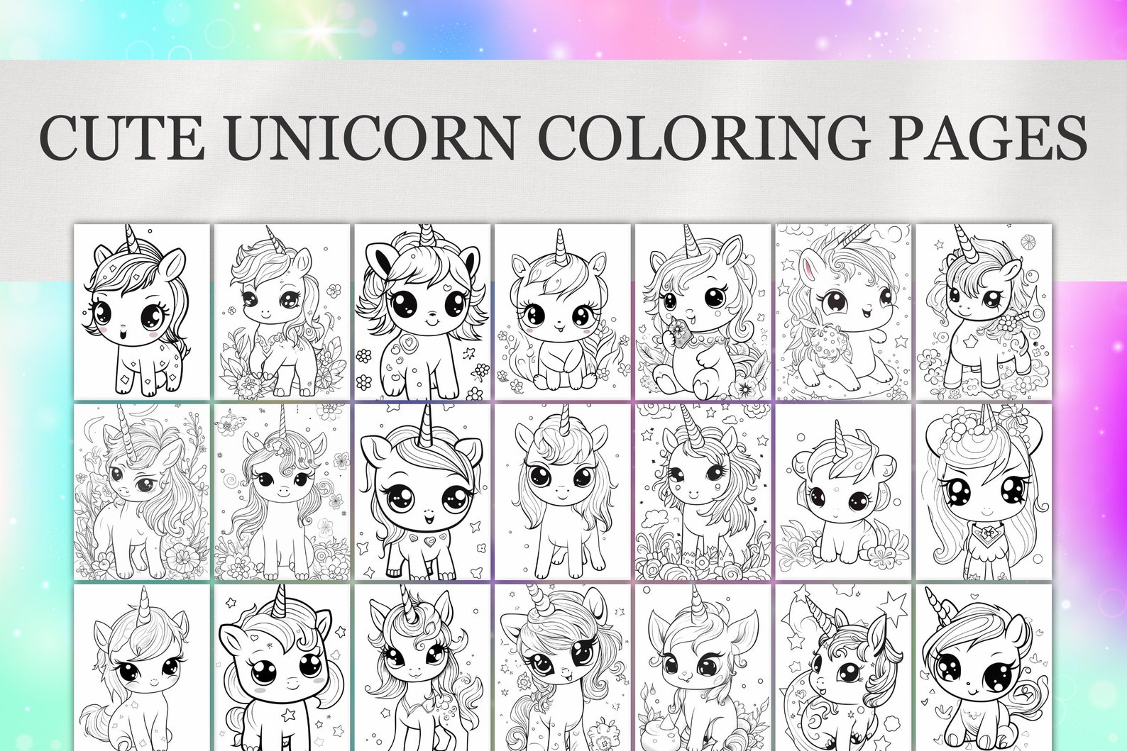Cutie Unicorn Coloring Pages, 80+ Printable Pages, Girls Birthday Party ...