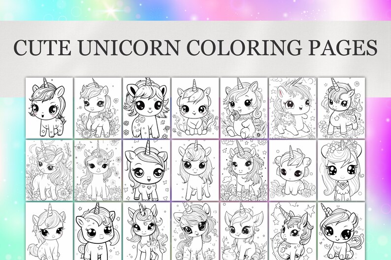 Cutie Unicorn Coloring Pages, 80+ Printable Pages, Girls Birthday Party ...