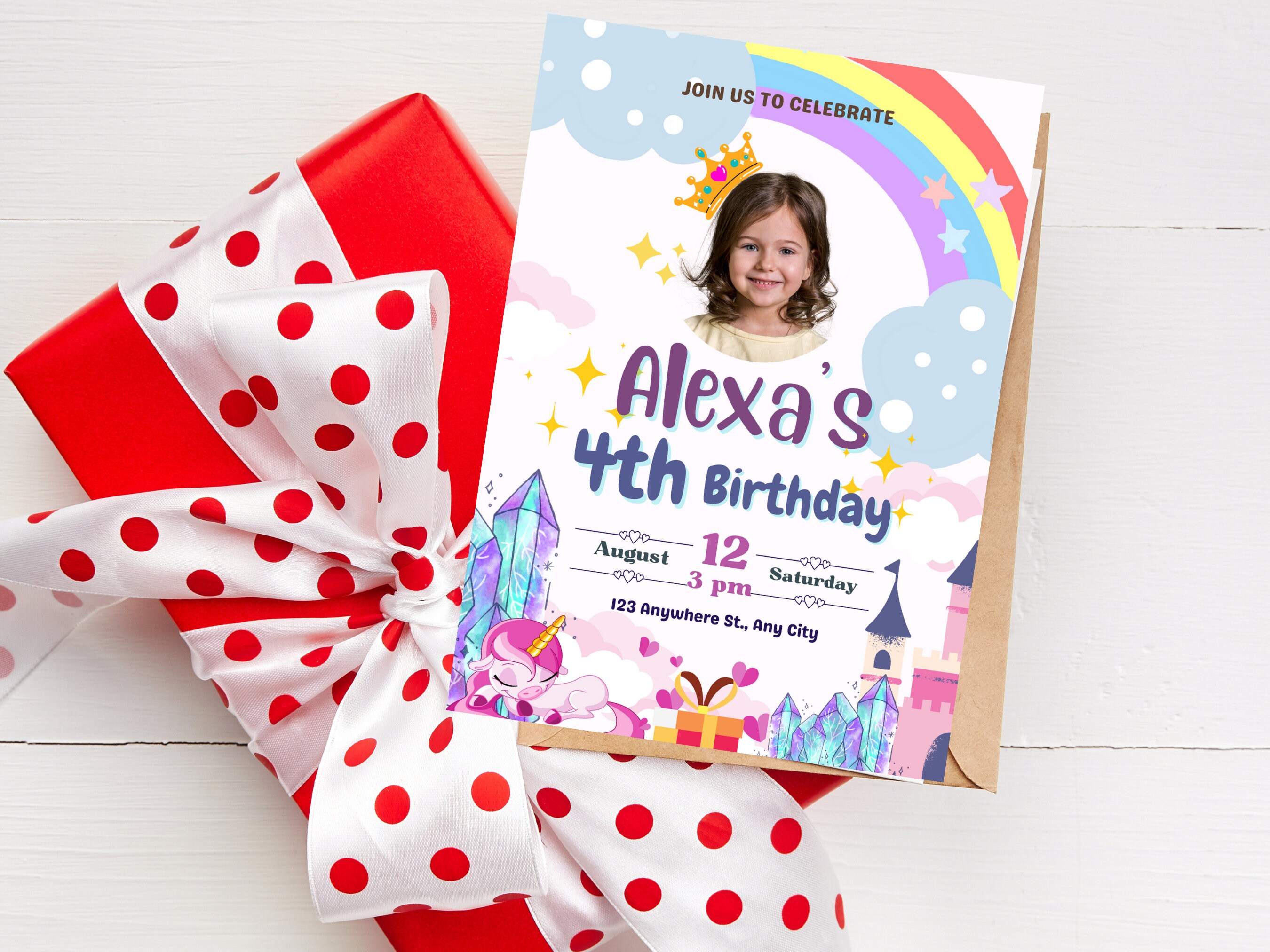 Printable Unicorn Birthday Card, Unicorn Rainbow Design Card, Kid ...
