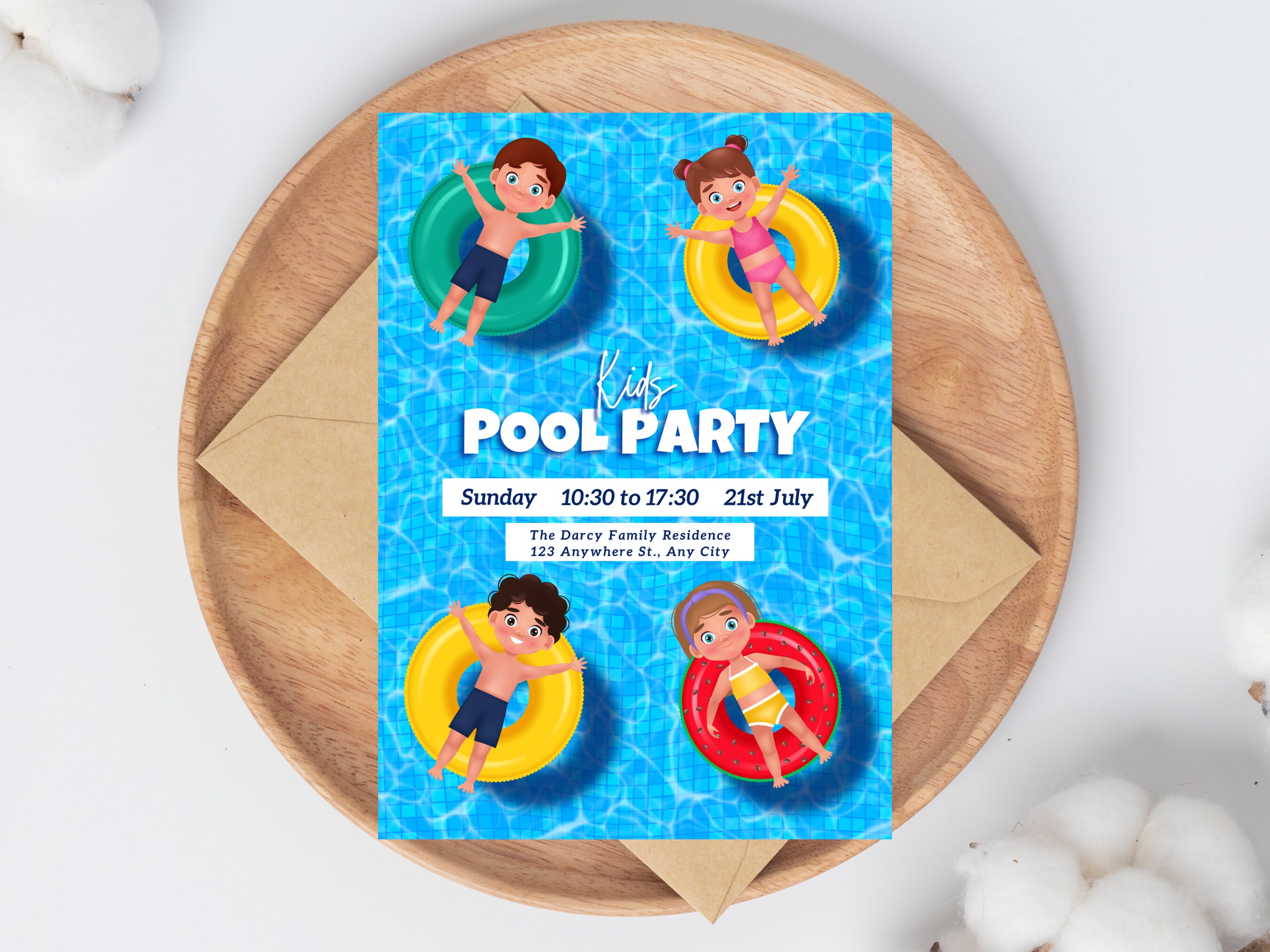 Kids Pool Party Invitation Card, Canva Editable Pool Party Invitation ...