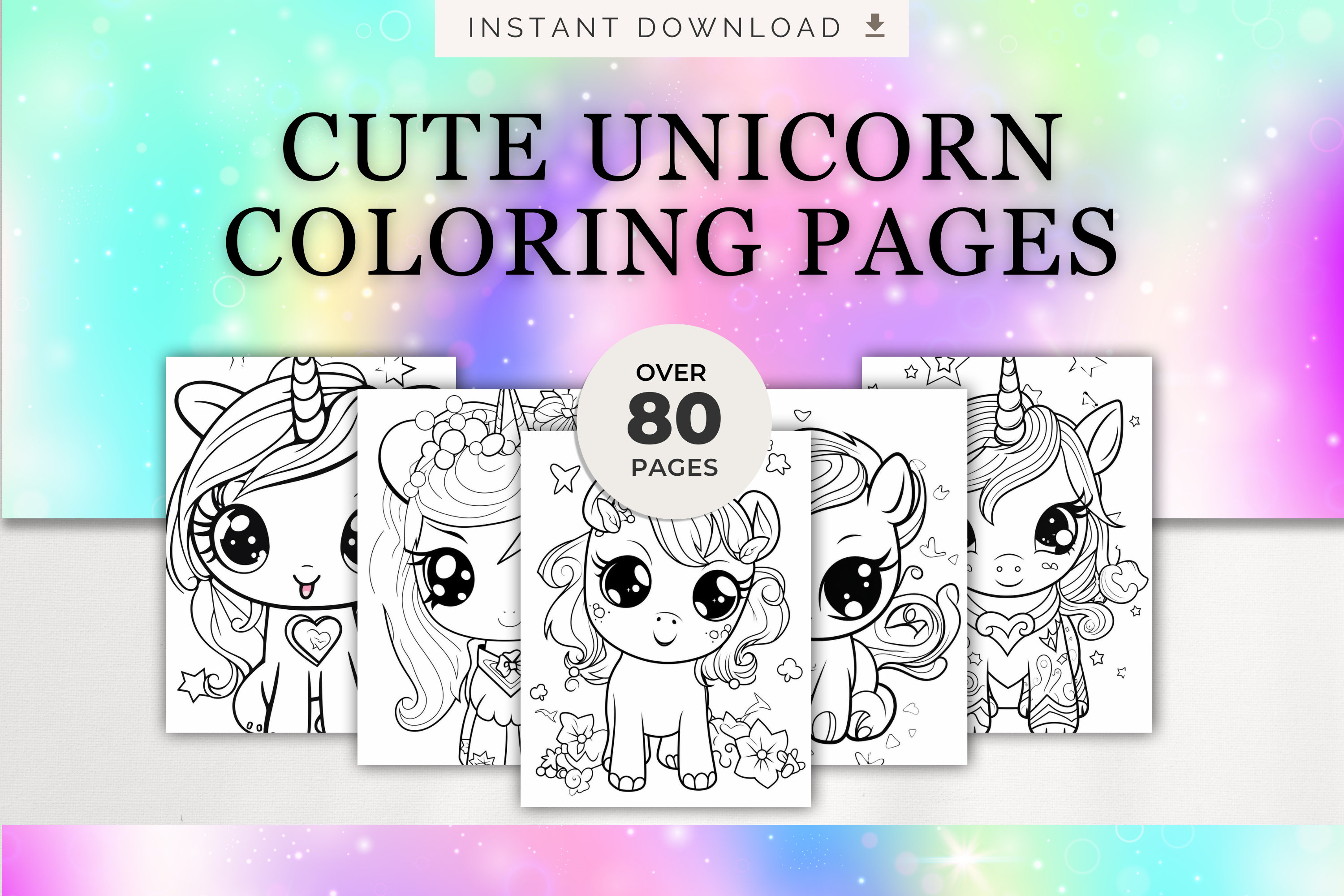 Cutie Unicorn Coloring Pages, 80+ Printable Pages, Girls Birthday Party ...