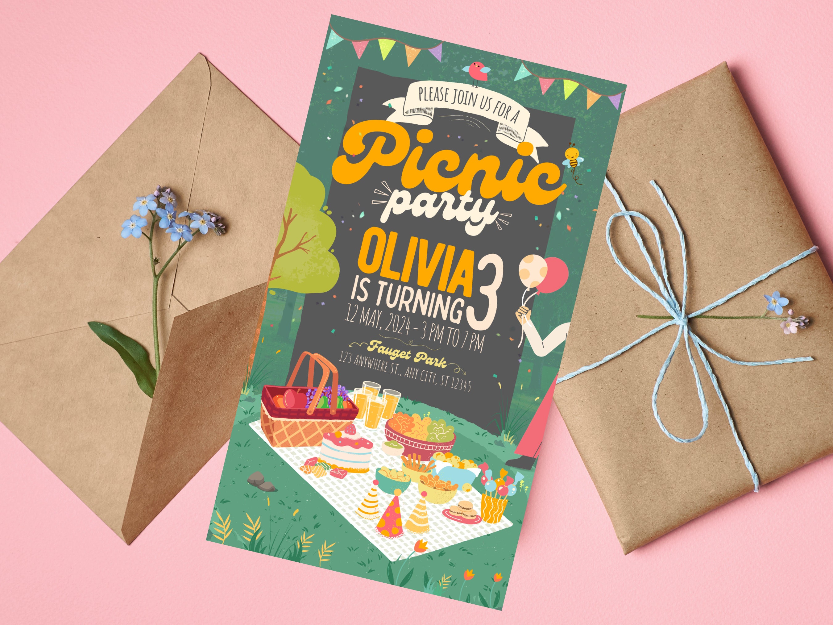 Printable Picnic Invitation, Picnic Birthday Invitation, Kid's Picnic ...