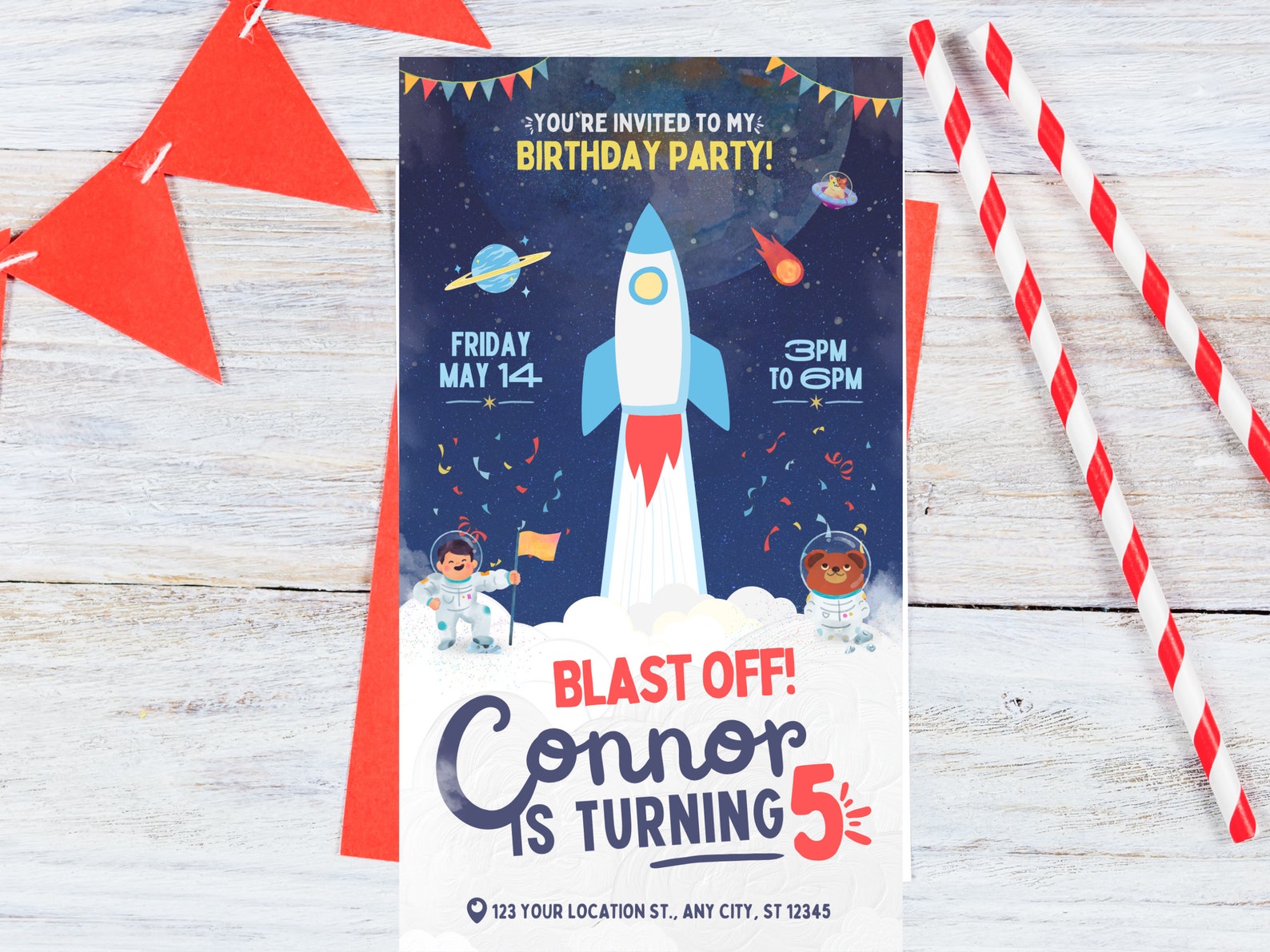 Editable Outer Space Birthday Invitation Template, Printable Birthday ...
