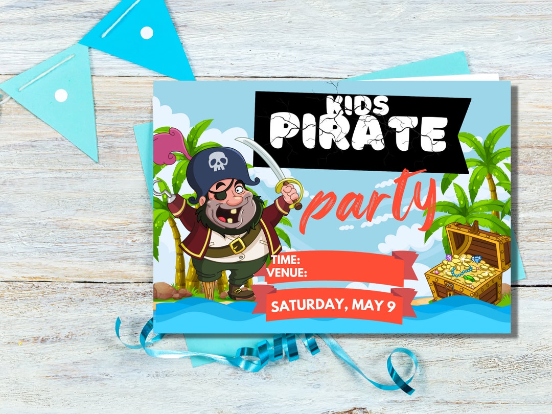 Kids Pirate Invitation Card, Pirate Party Invitation Card, Ahoy Matey ...