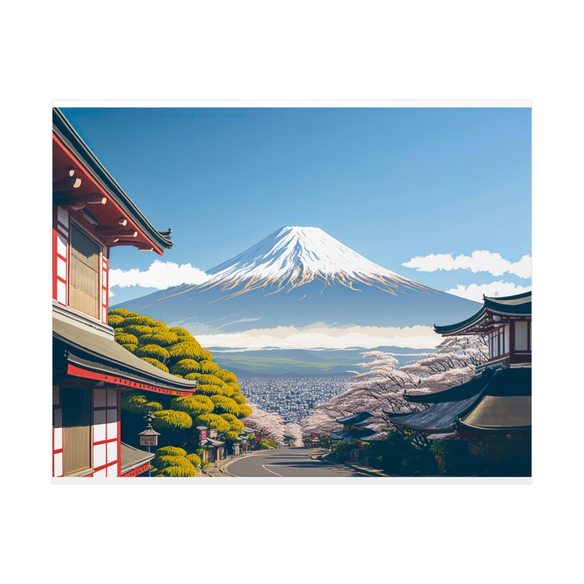 Mount Fuji Sunny Day Cartoon/anime Artwork High Quality Printed Poster ...