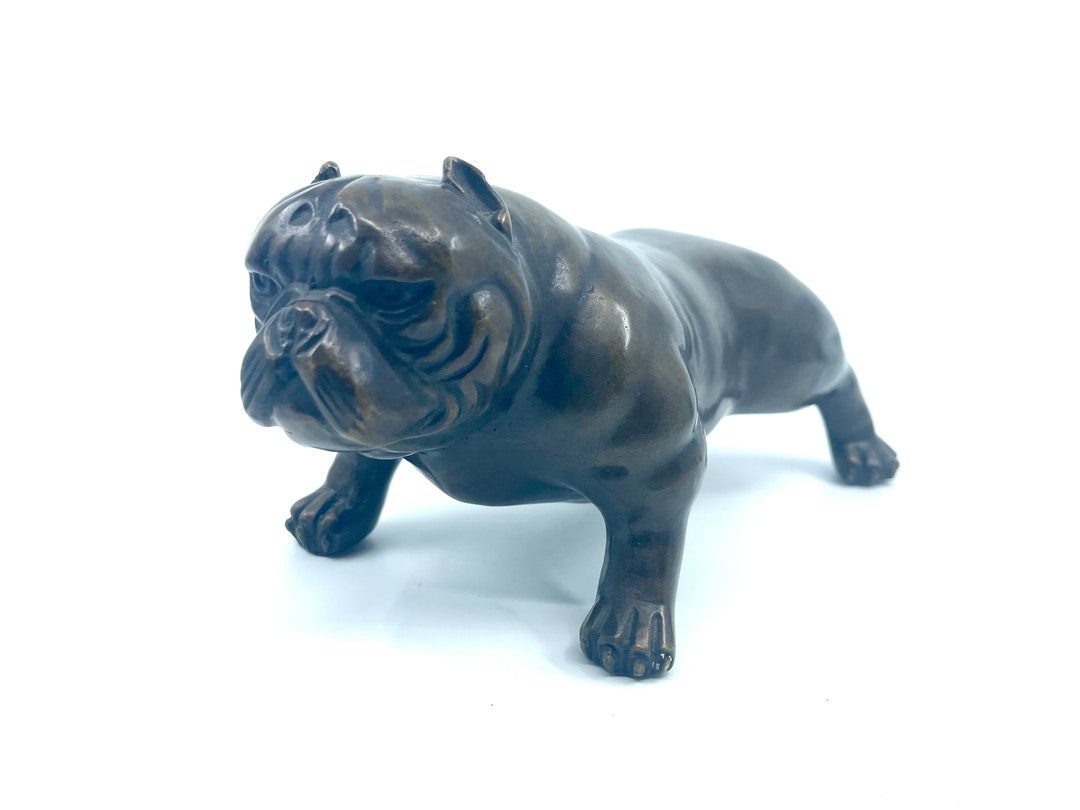 HEAVY BRONZE Bull Dog Pitbull Metal Boxer Sculpture Tabletop Statue ...