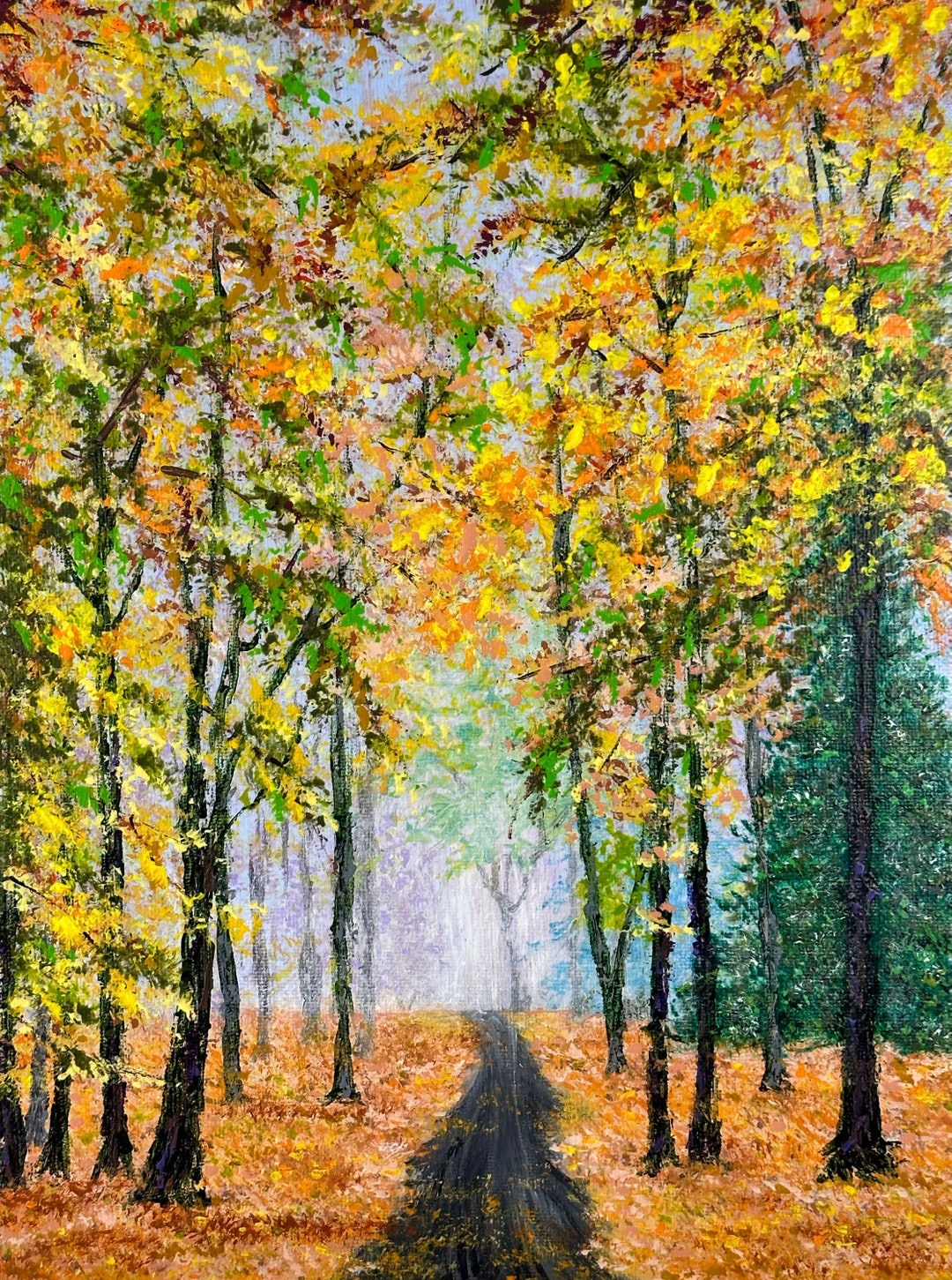 Falling Into Autumn, 9 X 12 Acrylic Painting, Fall Theme Landscape Hand ...