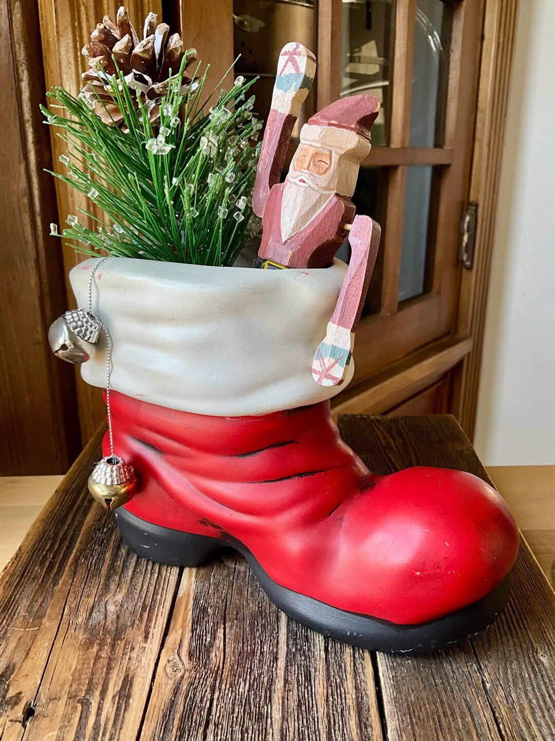Vintage, Hand Made, Red and White Ceramic Santa Boot Planter - Etsy