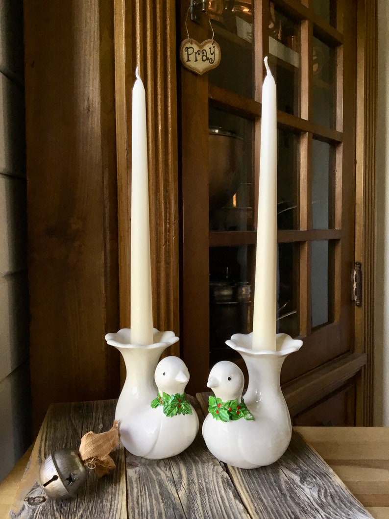 Fitz and Floyd Dove Candle Holders With Holly - Etsy