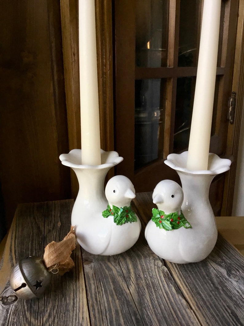 Fitz and Floyd Dove Candle Holders With Holly - Etsy