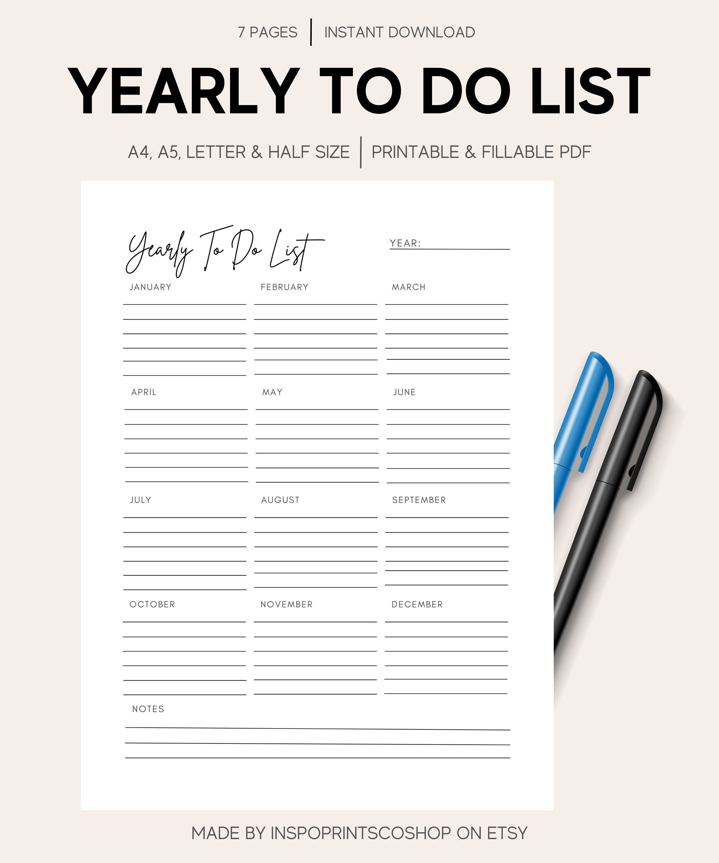 Minimal Yearly to Do List Printable Yearly Task List - Etsy Canada