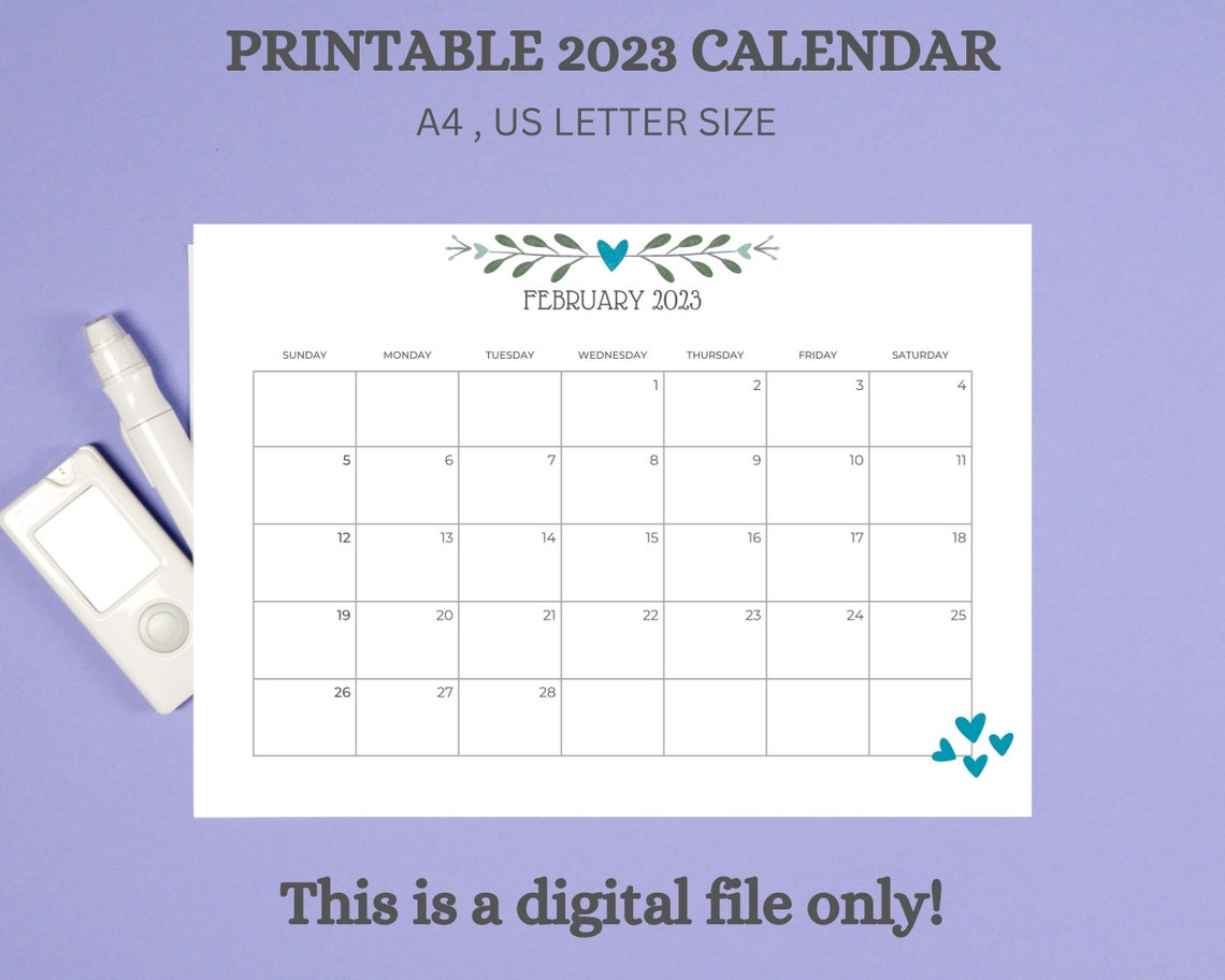 2023 Calendar Printable PDF, Horizontal, Sunday Start, A4, Letter Size ...