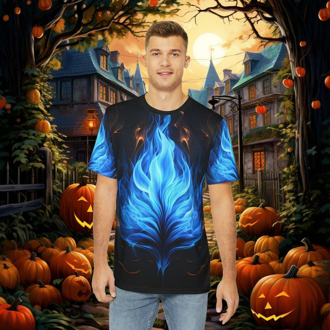 Psychedelic Blue Flame T-shirt for Men - Vibrant All Over Print - Etsy