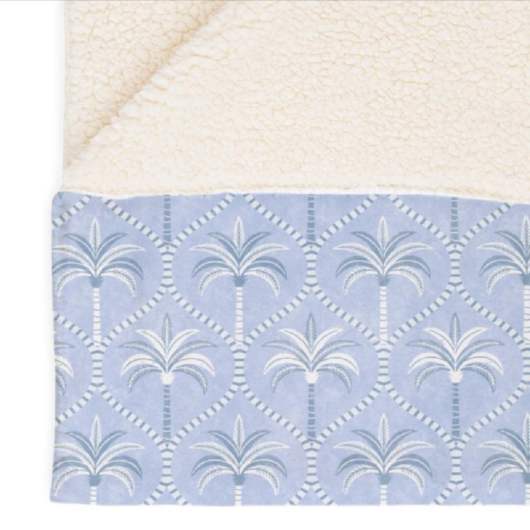 Periwinkle Blue Palm Trees Classic Coastal Sherpa Blanket | Beach House ...