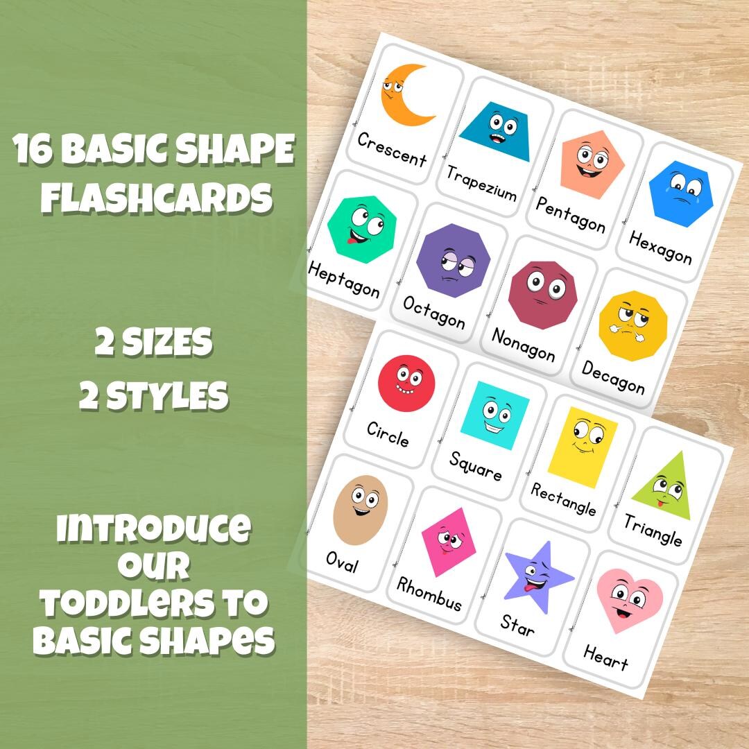 16 BASIC SHAPES Flashcards, 1-4 Years Old Learning Materials ...