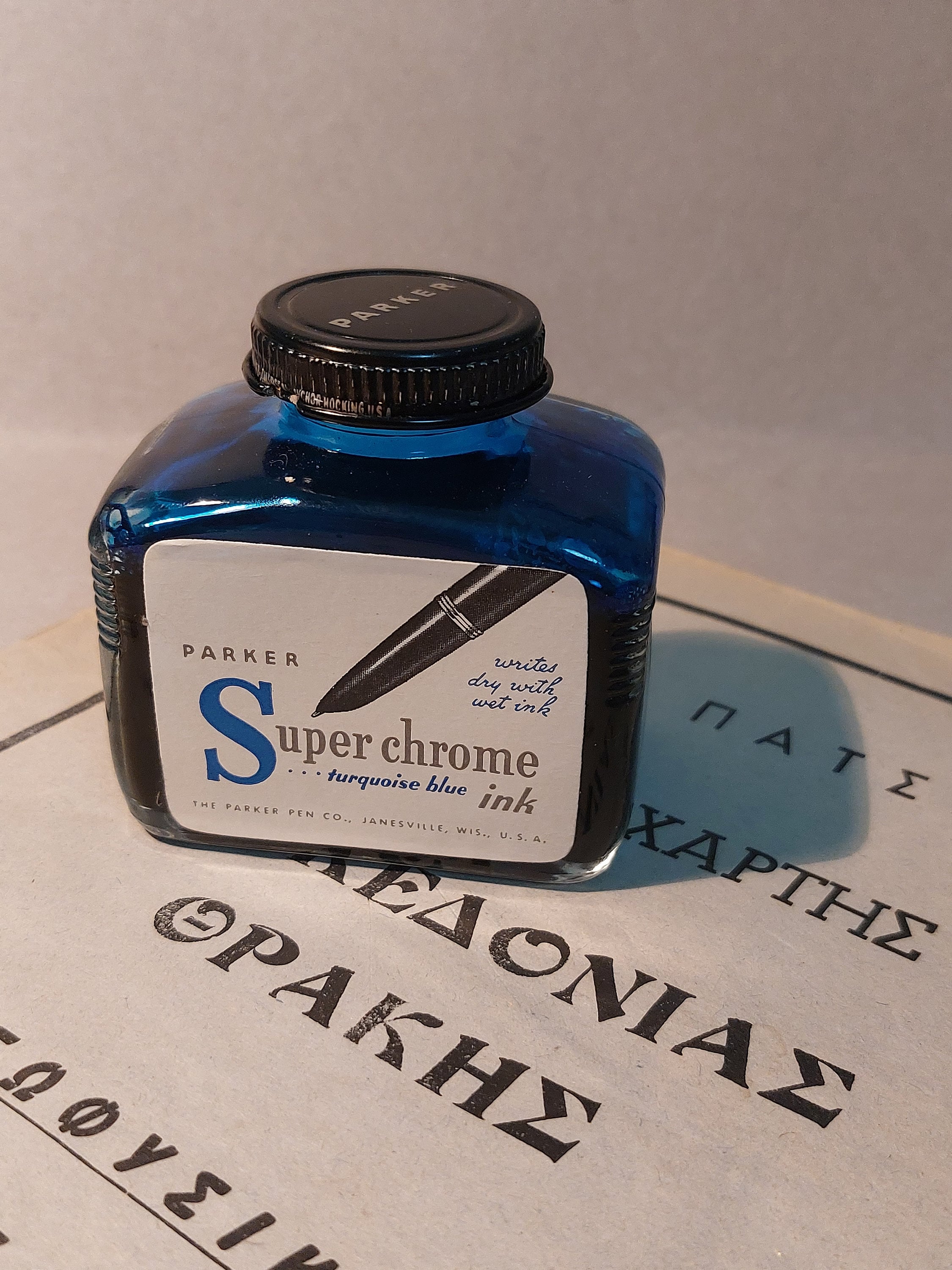 Vintage Parker Ink Bottle, Super Chrome Turquoise Blue in Original Box ...