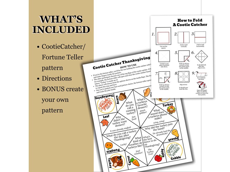 Cootie Catcher, Thanksgiving Jokes, Paper Fortune Teller, Printable ...
