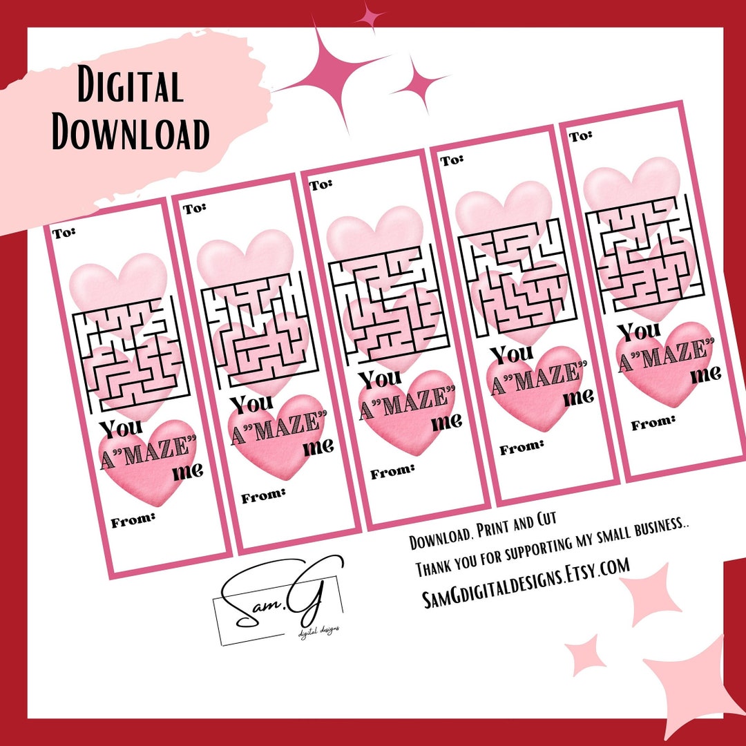 Valentine's Day Bookmarks, Printable Bookmarks, Printable Book Marker ...