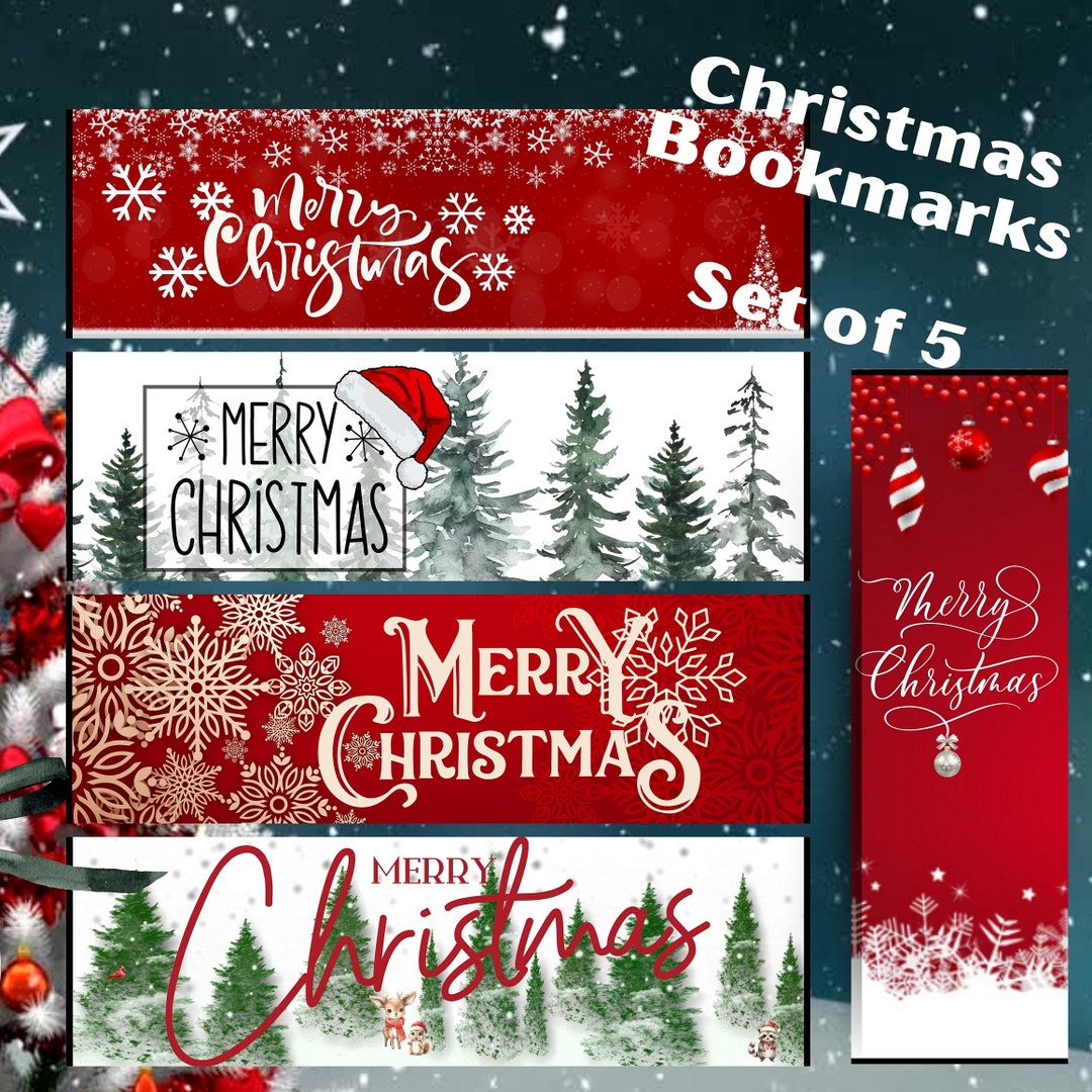 Printable Bookmarks Christmas Bookmark Set Set of 5 Winter Snow Merry ...