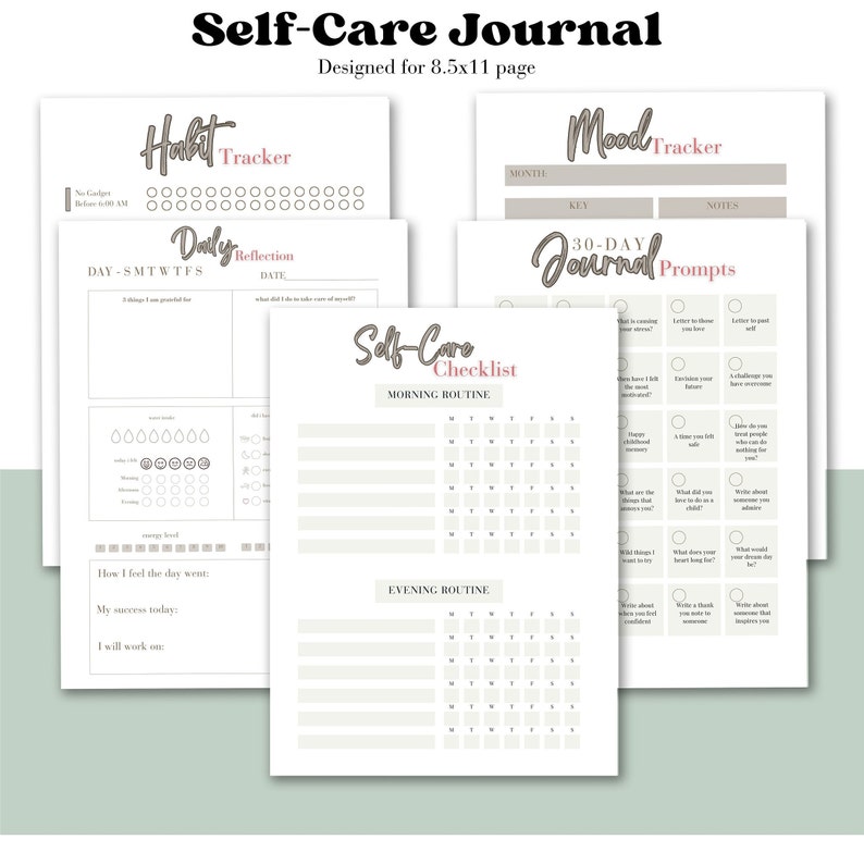 Mood Tracker Self Care Journal, Habit Tracker, Self Care Checklist ...
