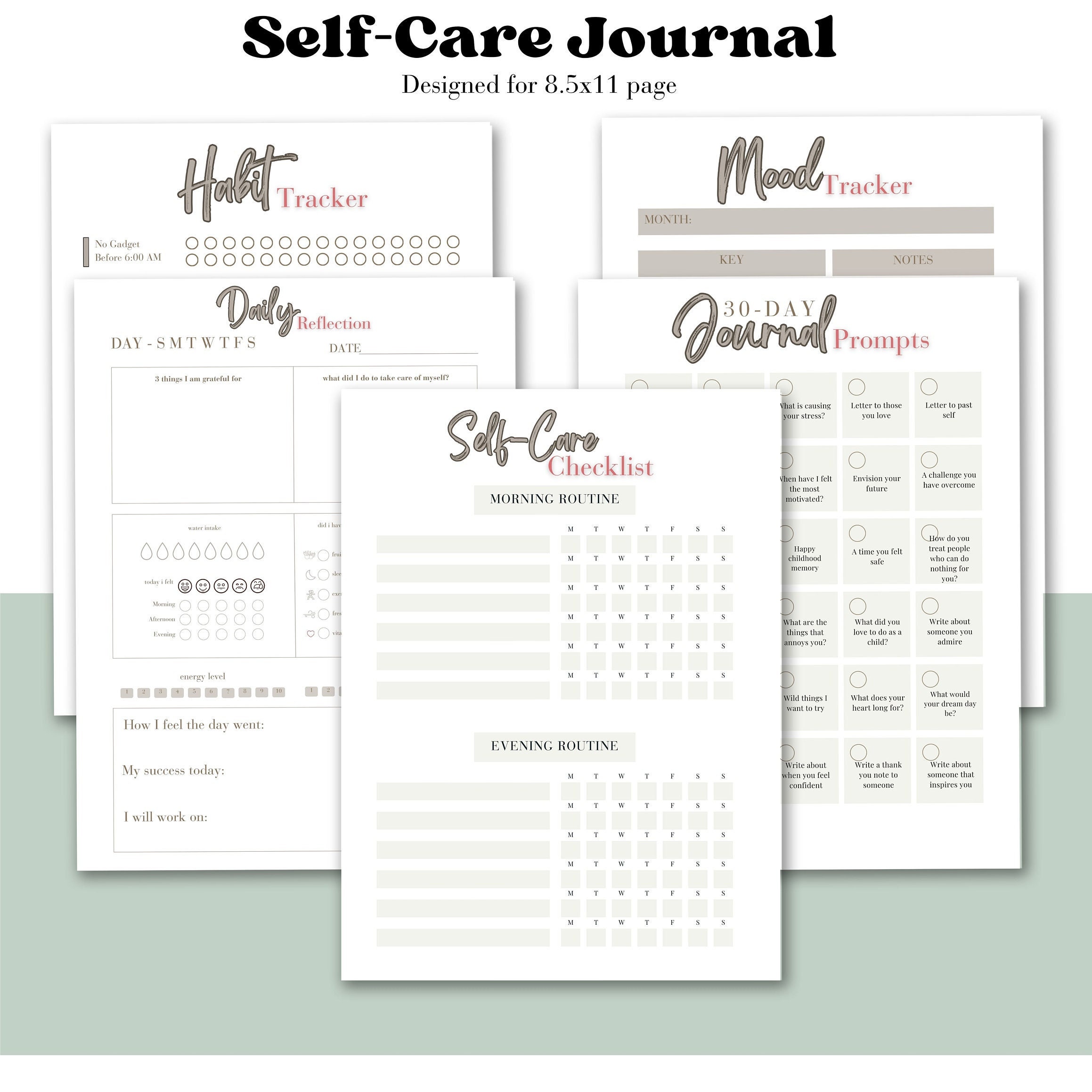 Mood Tracker Self Care Journal, Habit Tracker, Self Care Checklist ...
