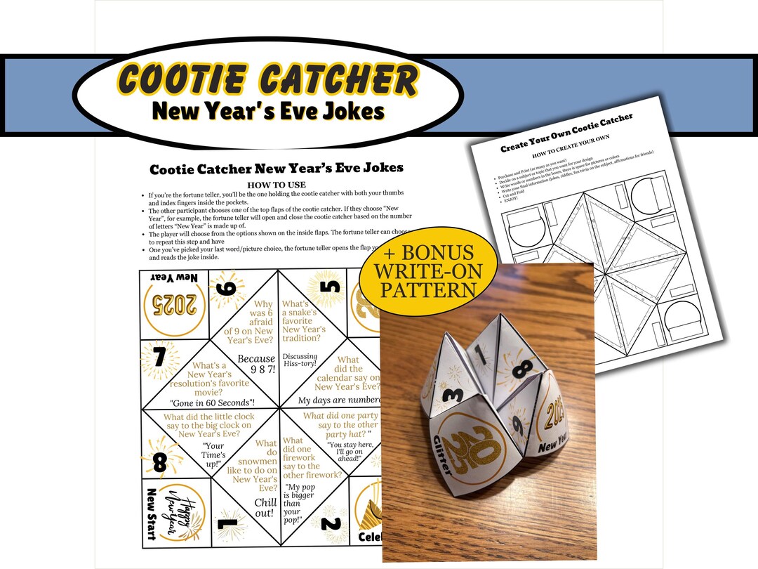 Cootie Catcher, News Years Eve Jokes, Paper Fortune Teller, Printable ...