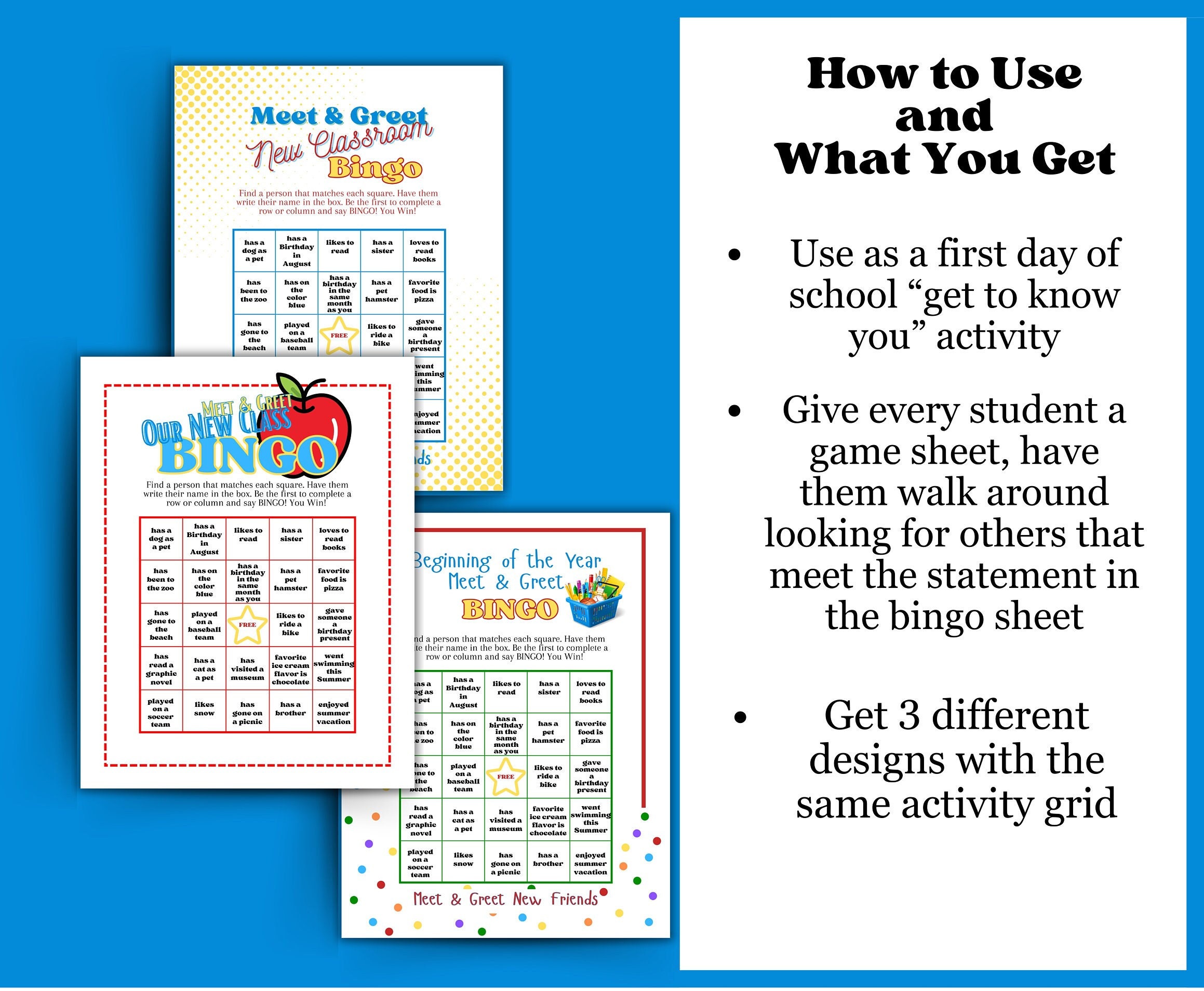 Back to School Bingo, Printable Bingo First Day of School, Find the ...