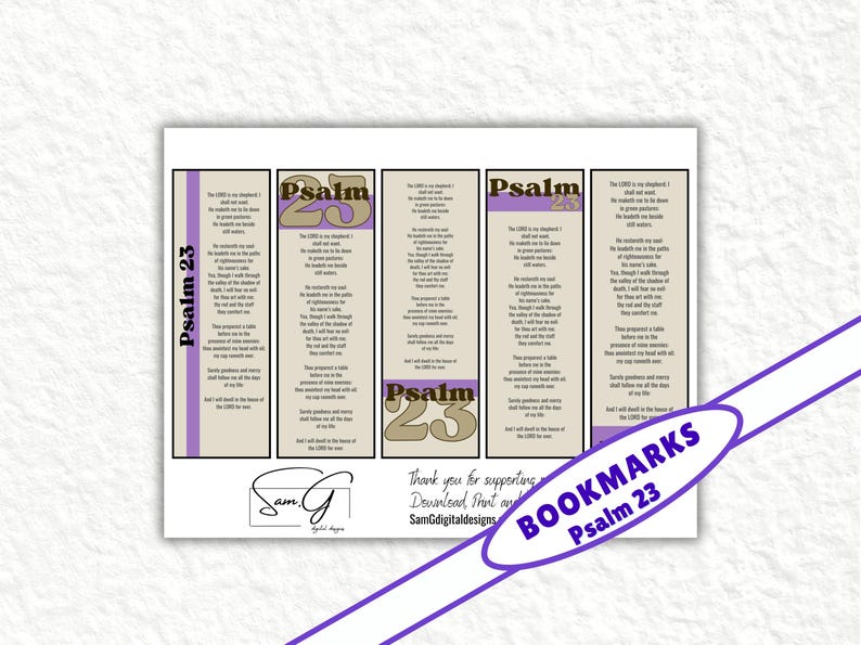 Printable Bookmarks, Psalm 23, Unique Bookmarks, the Lord is My ...