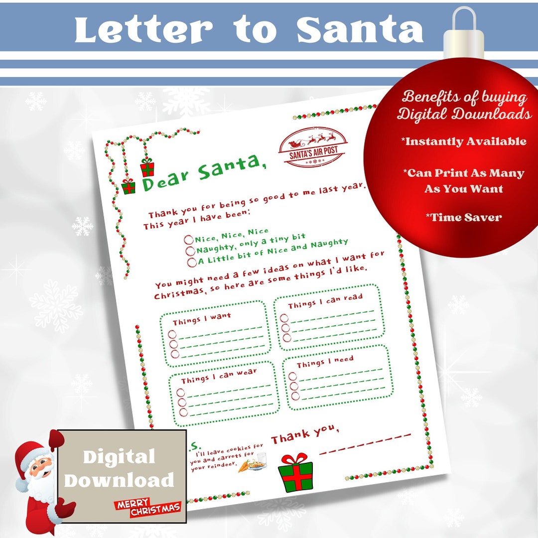 Printable SANTA Letter From Kids, Dear Santa, Kids Christmas Activity ...