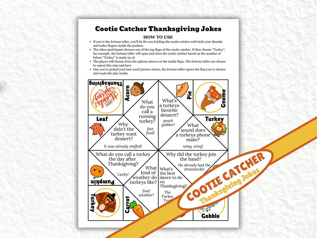 Cootie Catcher, Thanksgiving Jokes, Paper Fortune Teller, Printable ...