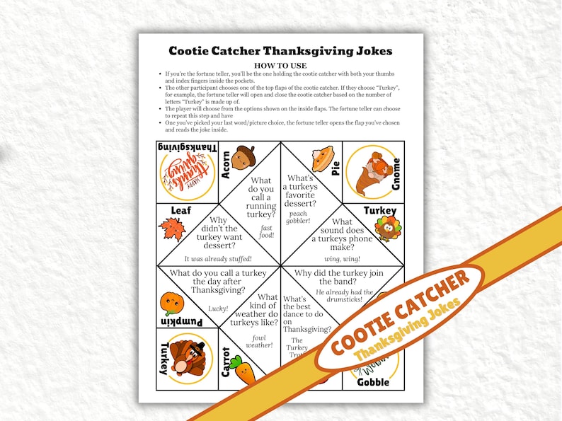 Cootie Catcher, Thanksgiving Jokes, Paper Fortune Teller, Printable ...
