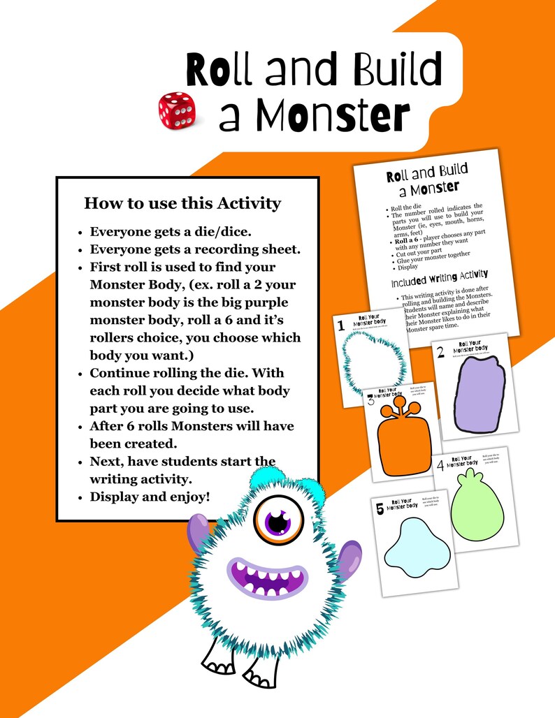 Roll a Monster, Build a Monster, Preschool Halloween, Kindergarten ...