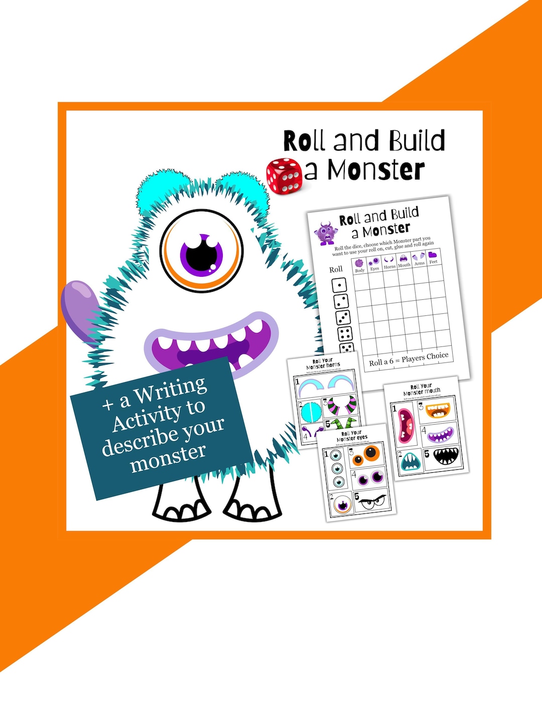 Halloween Printable Games, Roll and Build a Monster, Halloween Game ...