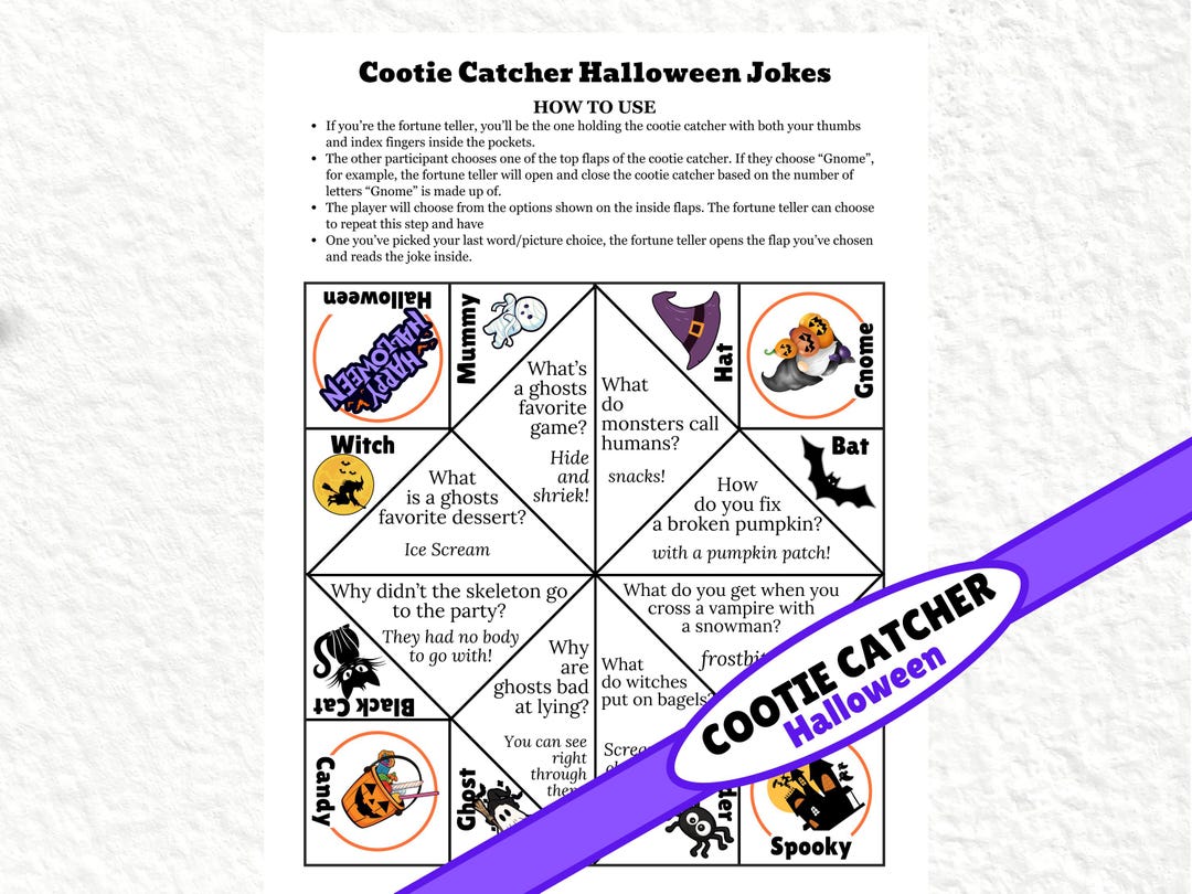 Cootie Catcher Halloween Jokes, Paper Fortune Teller, Printable Games ...