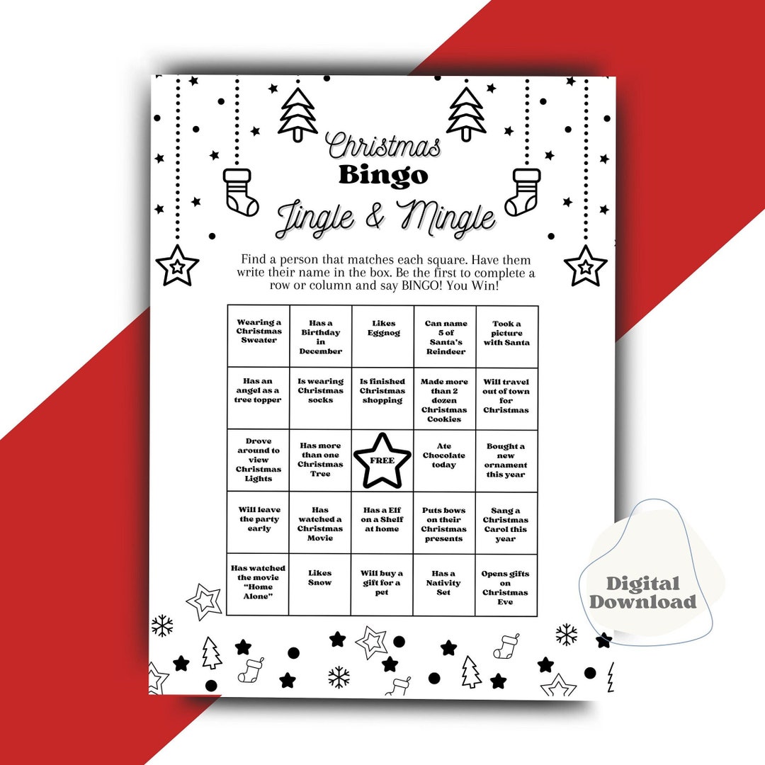 Jingle and Mingle Bingo, Find the Guest Bingo, Christmas Bingo, Digital ...