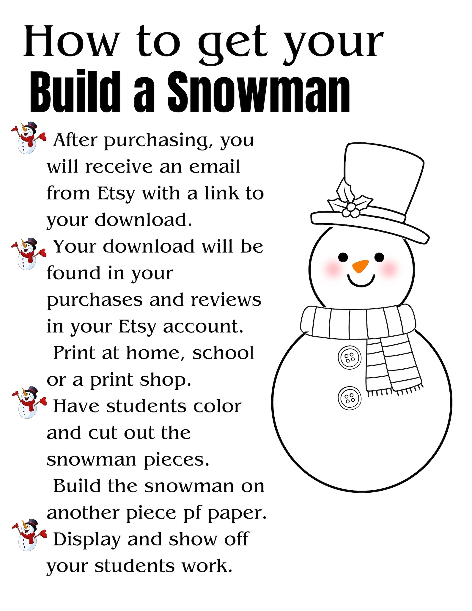 Build a Snowman, Printable Kindergarten, Snowman Building, Digital ...